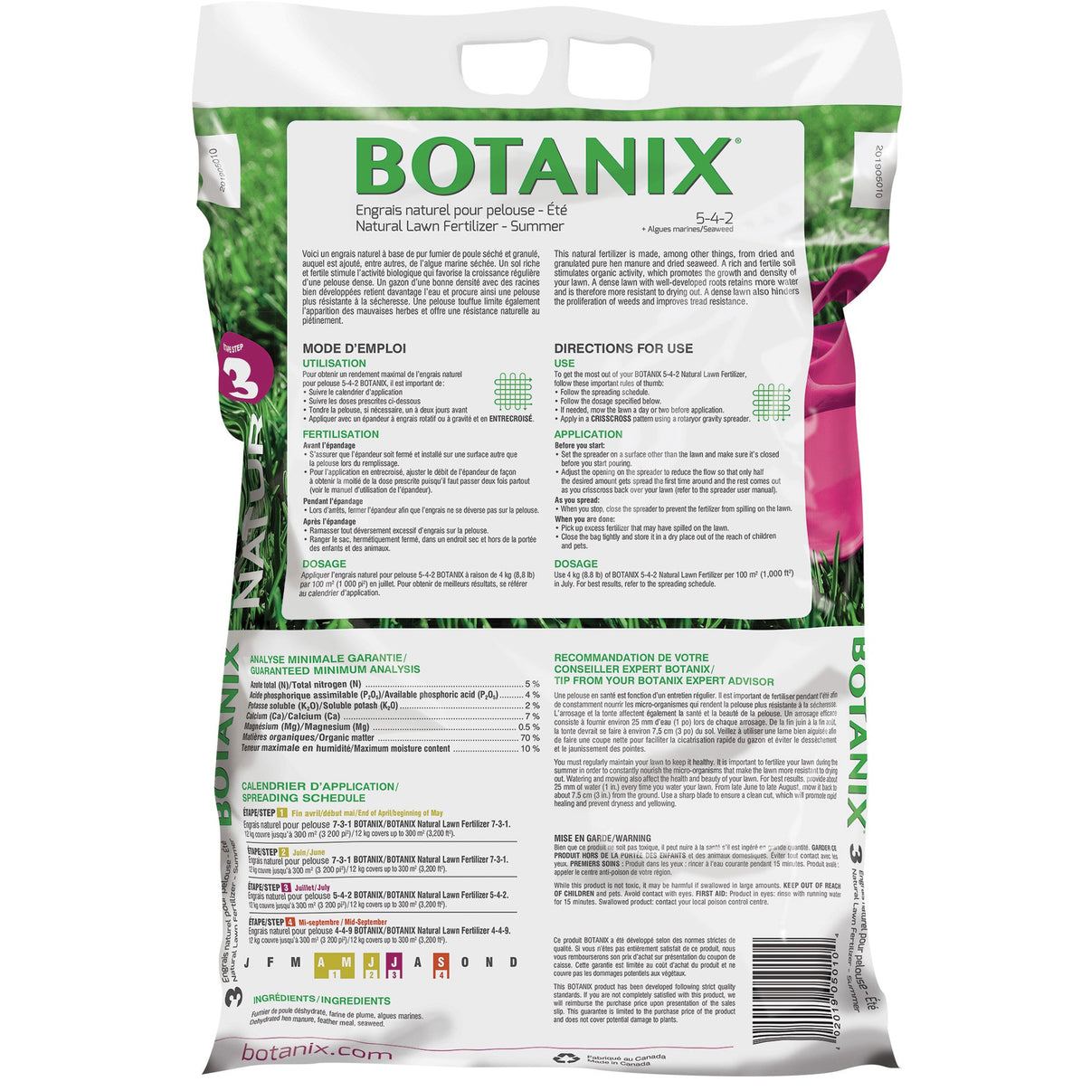 Engrais à pelouse 100% Naturel 5-4-2 - Étape 3 - Juillet et août ...